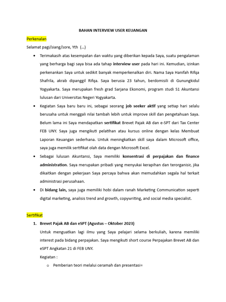 Bahan Interview Keuangan | PDF