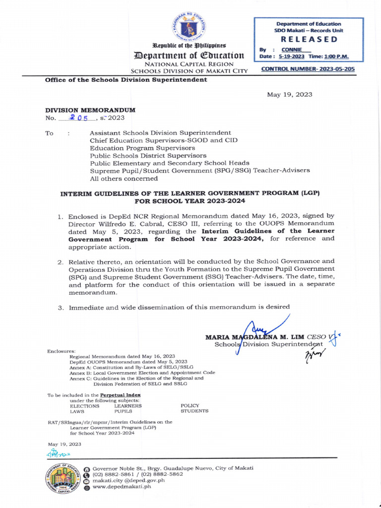 DM 205 Interim Guidelines of The Learner Government Program (LGP) For ...