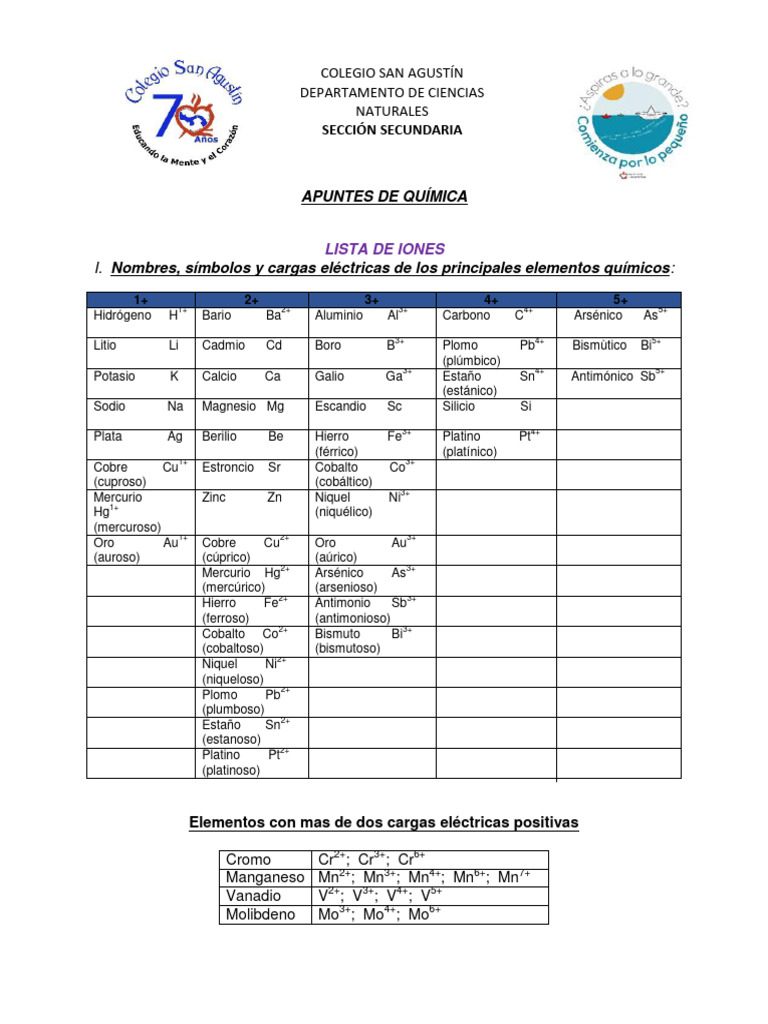 Lista de Iones y Cargas en Química | PDF | Elementos químicos | Redox