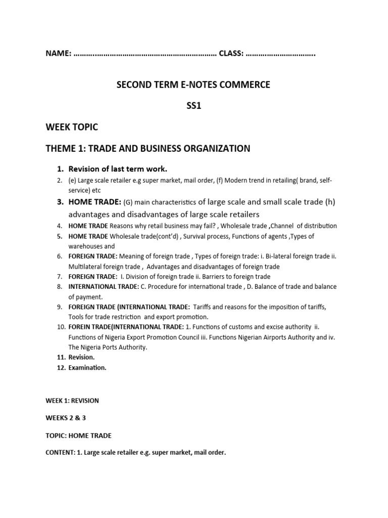2nd Term Ss1 Commerce | PDF | Retail | Exports