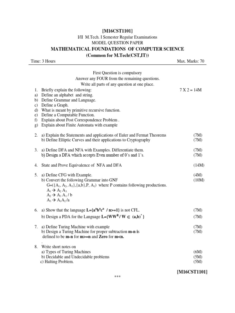 R16 Model Papers CST | PDF | Formalism (Deductive) | Applied Mathematics