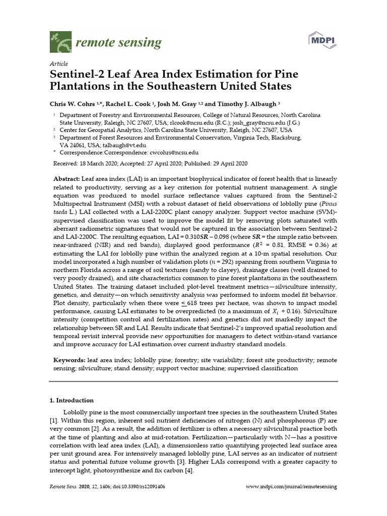 Sentinel-2 Leaf Area Index Estimation For Pine Pla | PDF | Linear ...