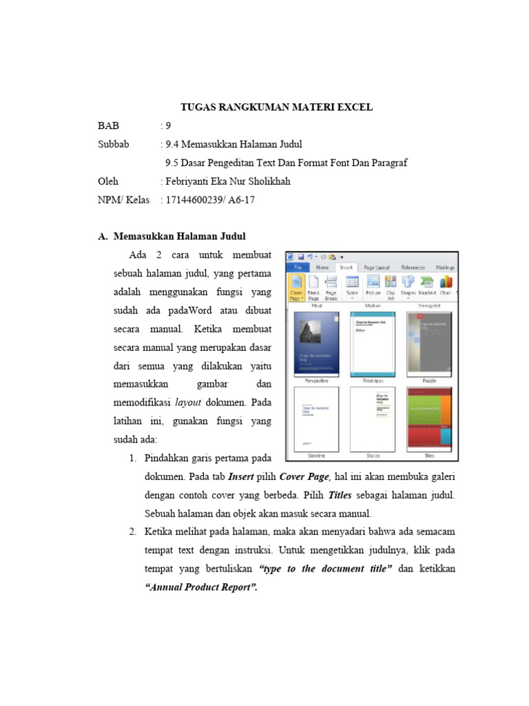 Tugas Rangkuman Materi Excel | PDF | Karier & Perkembangan