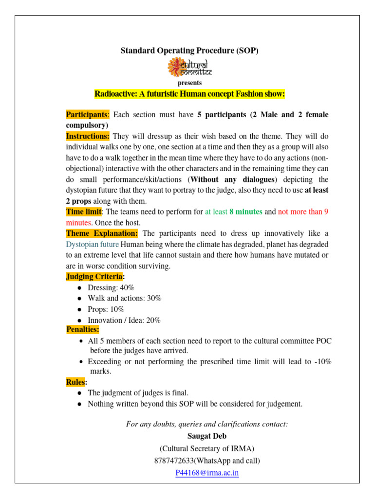 Standard Operating Procedure (SOP) For Fashion Show - by Cultural ...