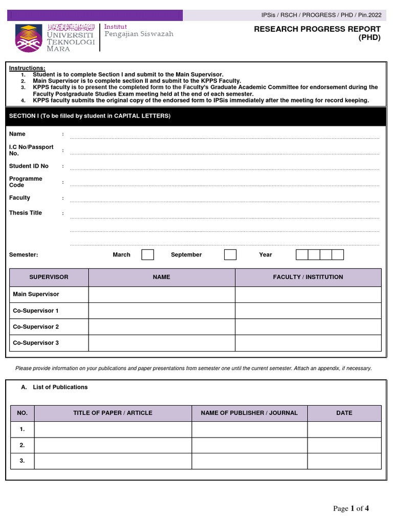 PhD Research Progress Report Template | PDF | Cognition