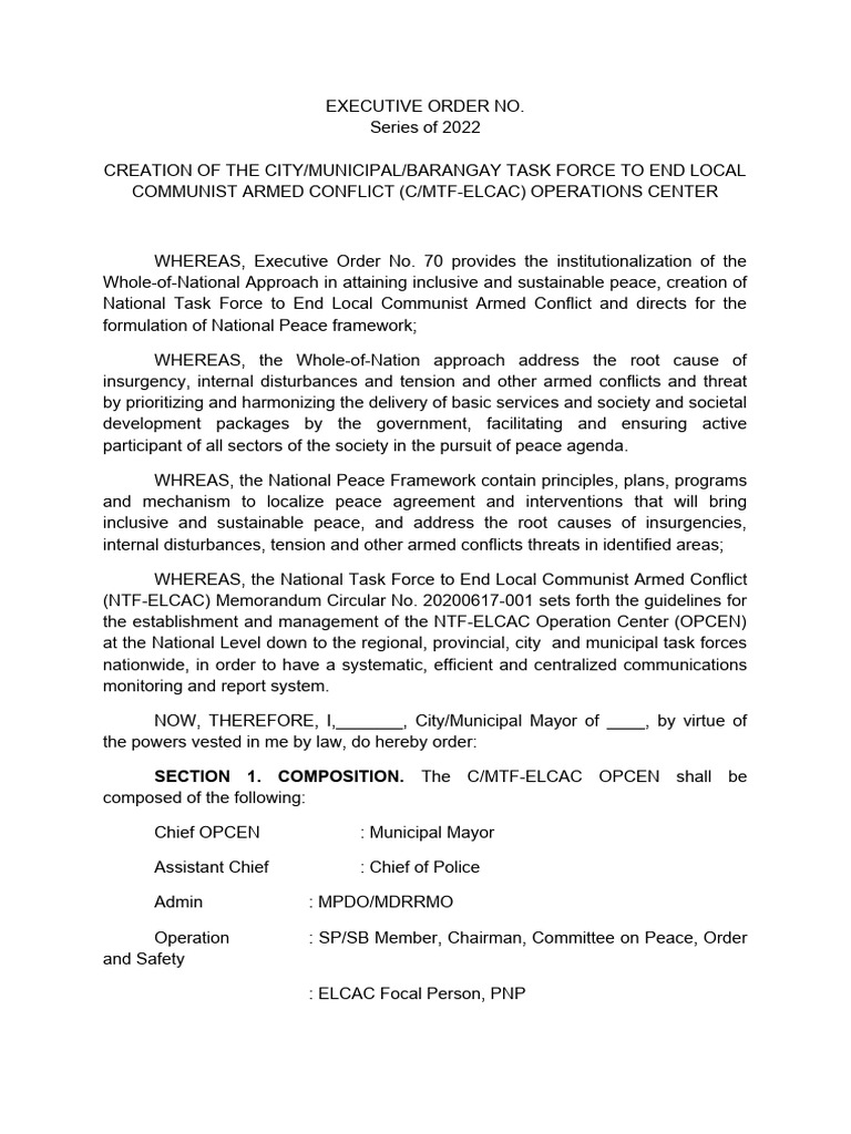Sample Eo CMTF Elcac Opcen | PDF | Peace | Government