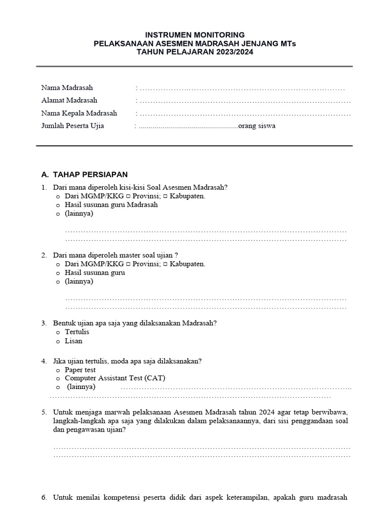 INSTRUMEN ASESMEN MTs | PDF | Bisnis | Komputer