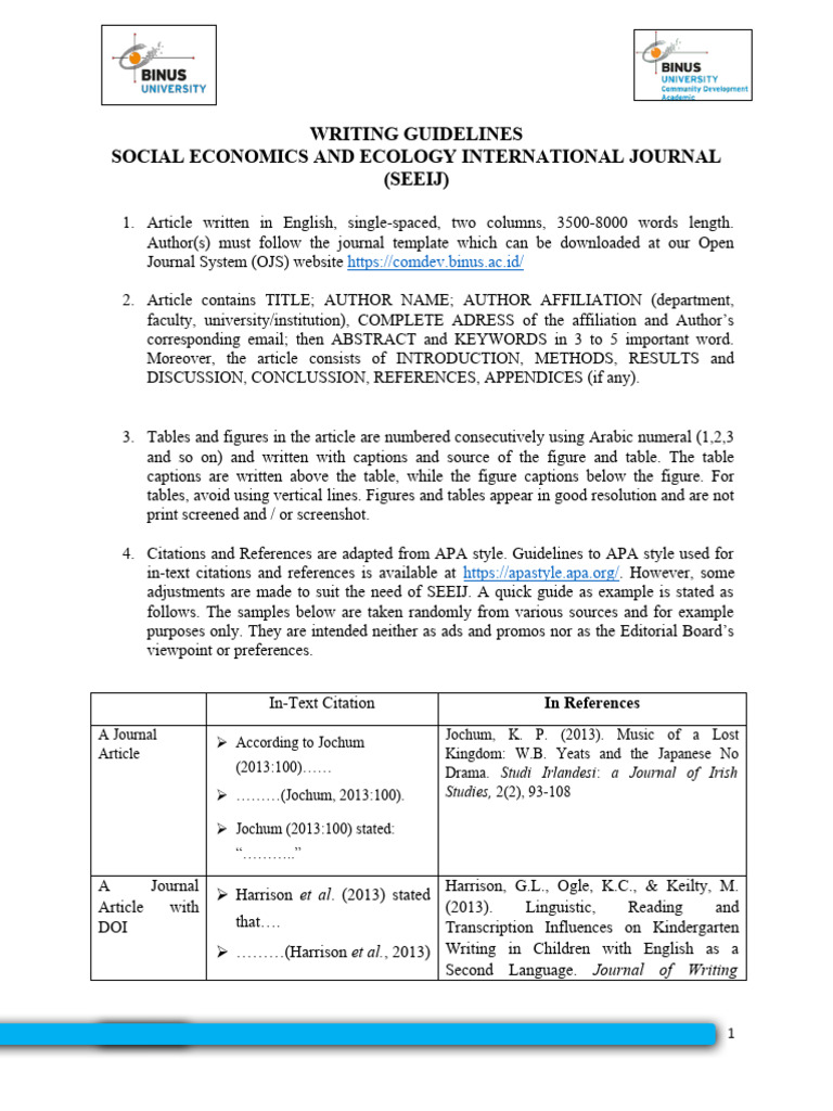 SEEIJ Article Submission Guidelines | PDF | Academic Journal | Apa Style