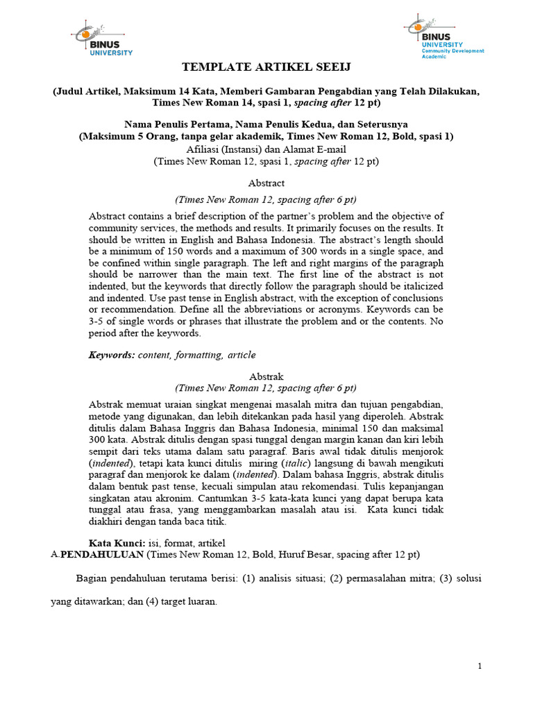 Template Artikel SEEIJ - BINUS | PDF | Karier & Perkembangan