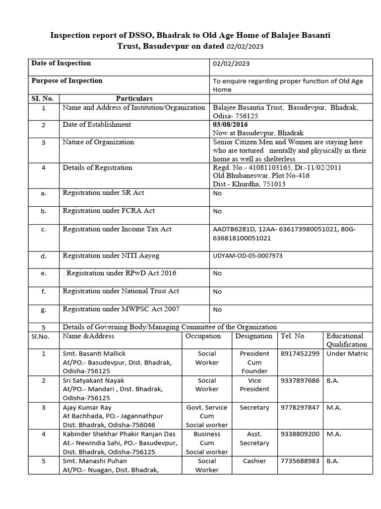 Format For Reporting Details of Institution | PDF