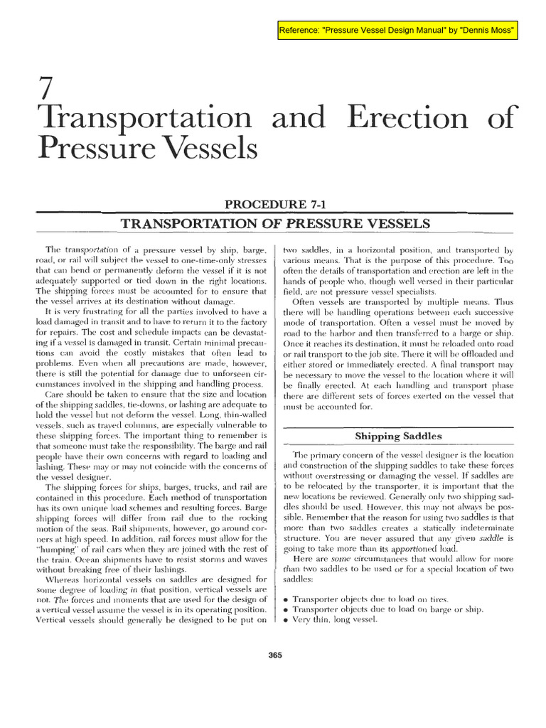 Transportation & Erection of Pressure Vessels (Part of Pressure Vessel Design Manual by Dennis ...
