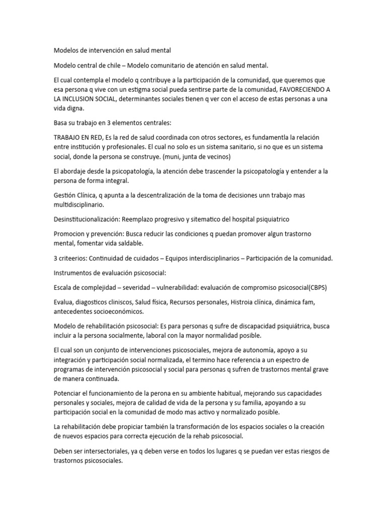 Modelos de Intervención en Salud Mental | PDF | Salud mental | Aprendizaje