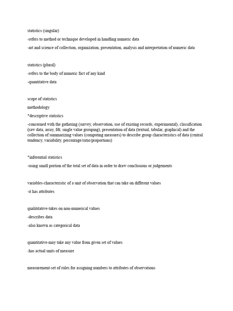 Statistics Reviewer | PDF | Arithmetic Mean | Statistics Statistics Reviewer | PDF | Arithmetic Mean | Statistics