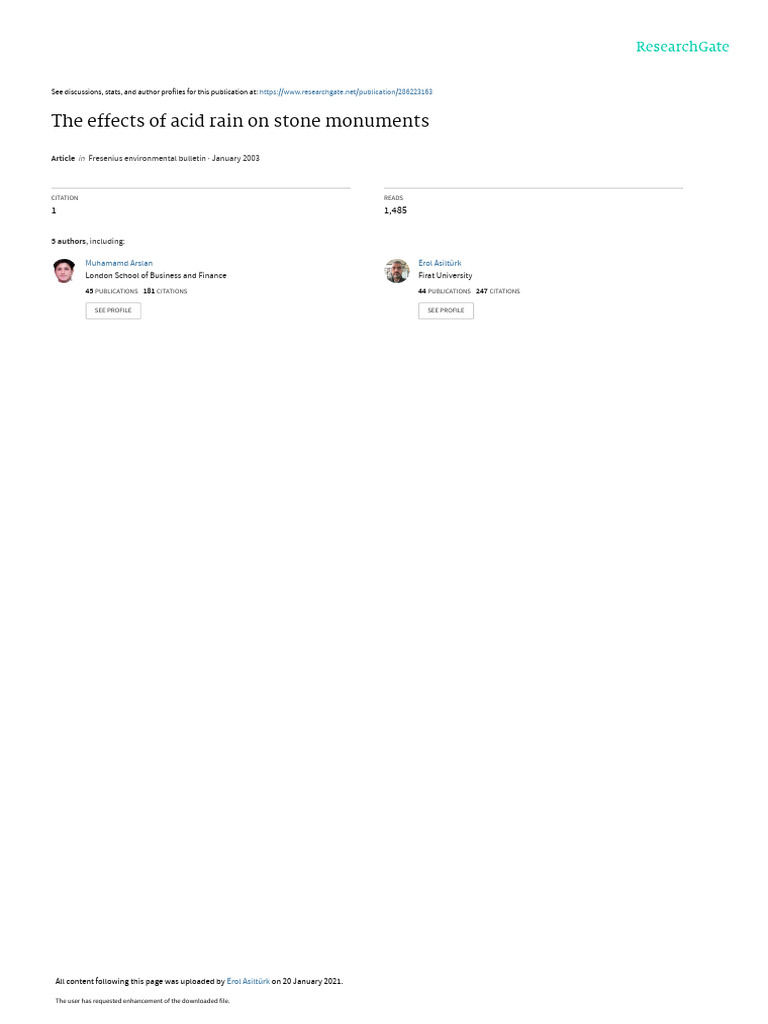 The Effects of Acid Rain On Stone Monuments: Fresenius Environmental ...