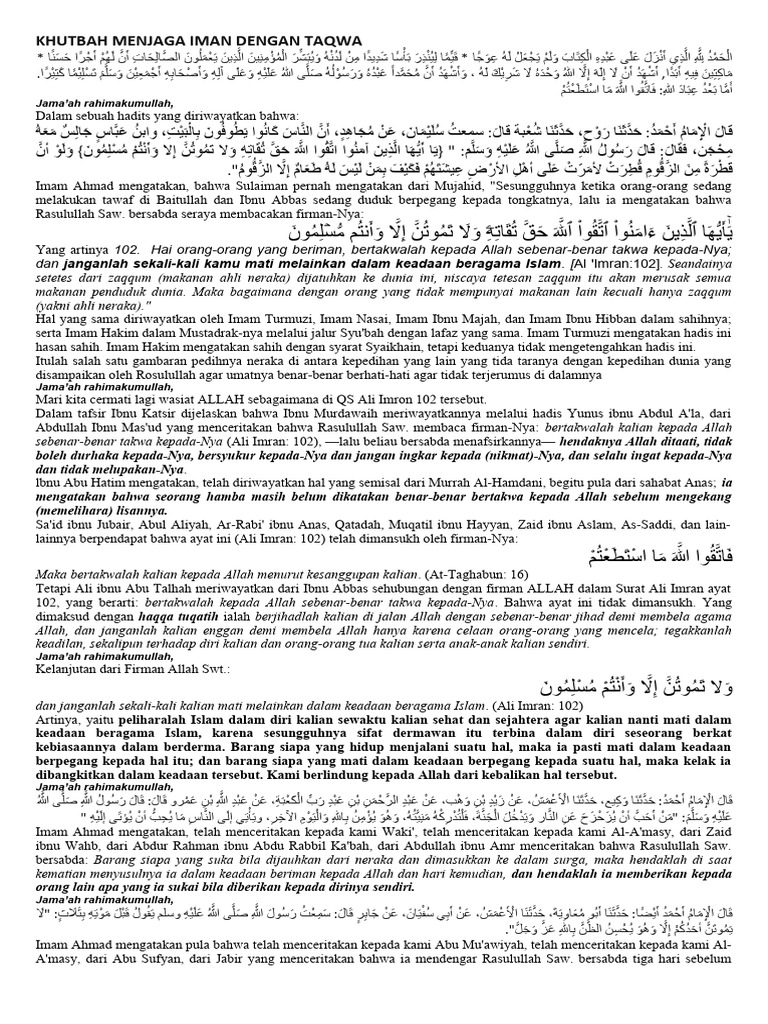 Khutbah Menjaga Iman Dengan Taqwa | PDF | Agama & Spiritualitas
