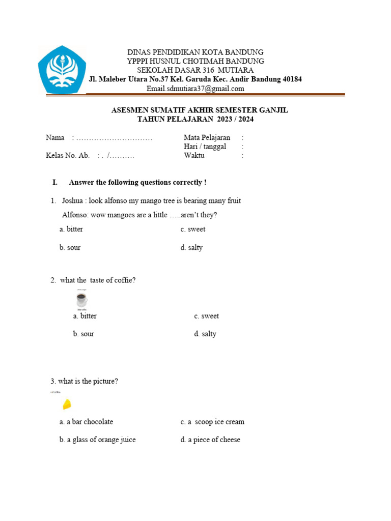 Soal PAS B.ing Kelas 5 Edit | PDF