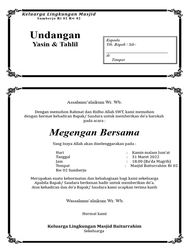 Undangan Megengan Keluarga Masjid | PDF