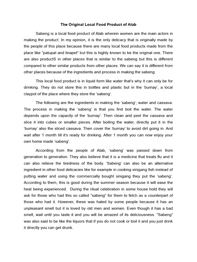 The Original Local Food Product of Alab | PDF | Water