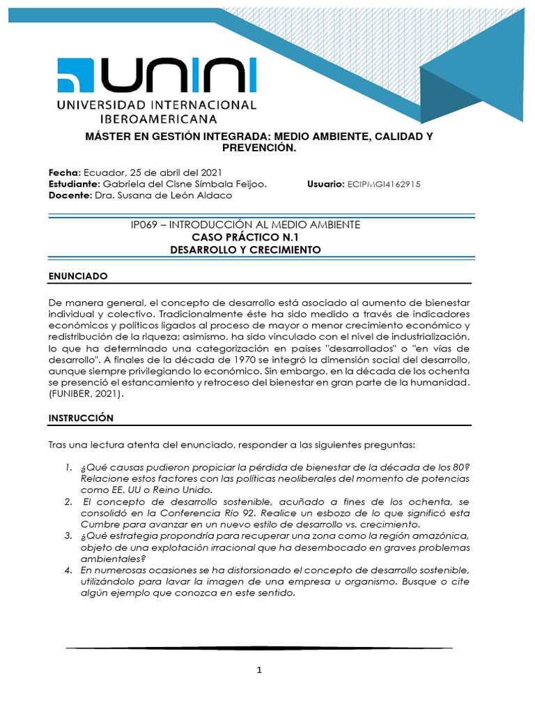Caso 1. Introduccion Al Medio Ambiente. Desarrollo y Crecimiento | PDF ... Caso 1. Introduccion Al Medio Ambiente. Desarrollo y Crecimiento | PDF ...