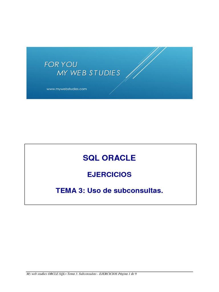 My Web Studies Tema 3 - Uso de Subconsultas - Ejercicios | PDF | SQL | Bases de datos