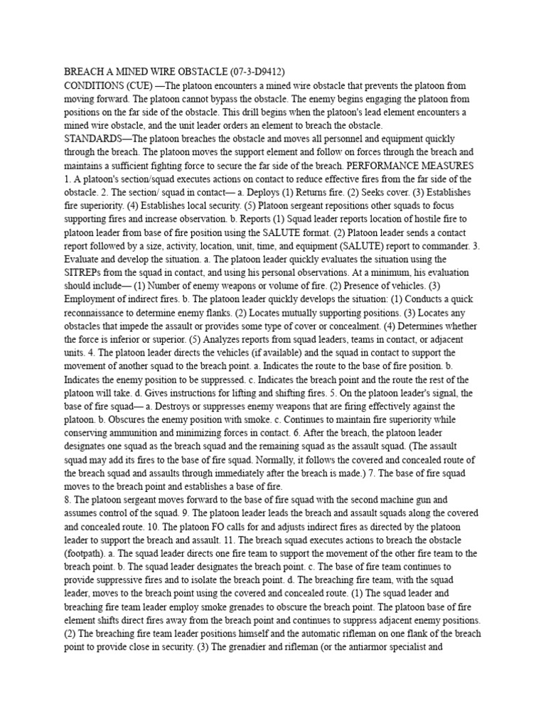 Breach A Mined Wire Obstacle (07-3-D9412) | Download Free PDF | Platoon ...