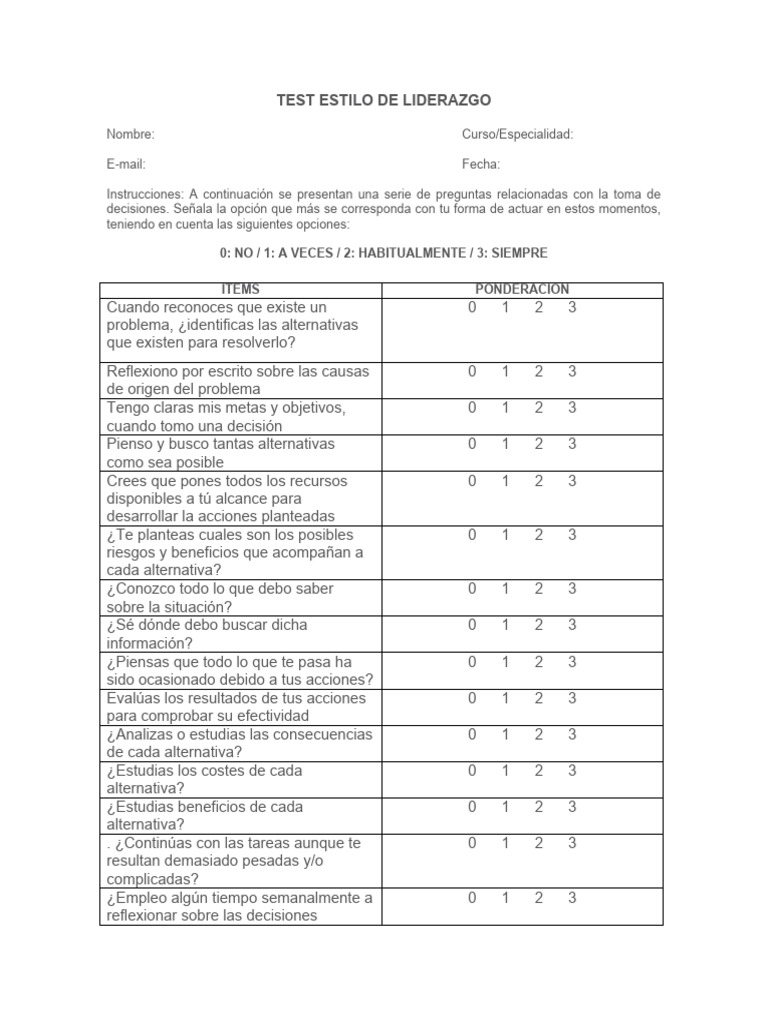 Test Toma de Decisiones A-D2019 | PDF | Toma de decisiones | Cognición