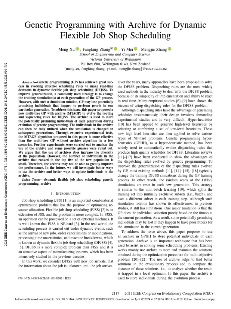 Genetic Programming With Archive For Dynamic Flexible Job Shop Scheduling Pdf Algorithms 