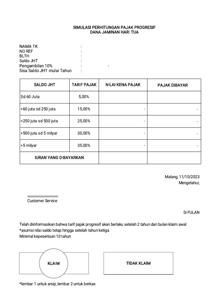 Simulasi Pajak Progresif JHT 2023 | PDF