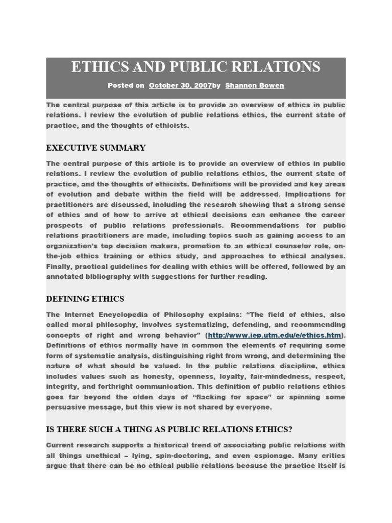 PR Ethics | PDF | Strategic Management | Public Relations