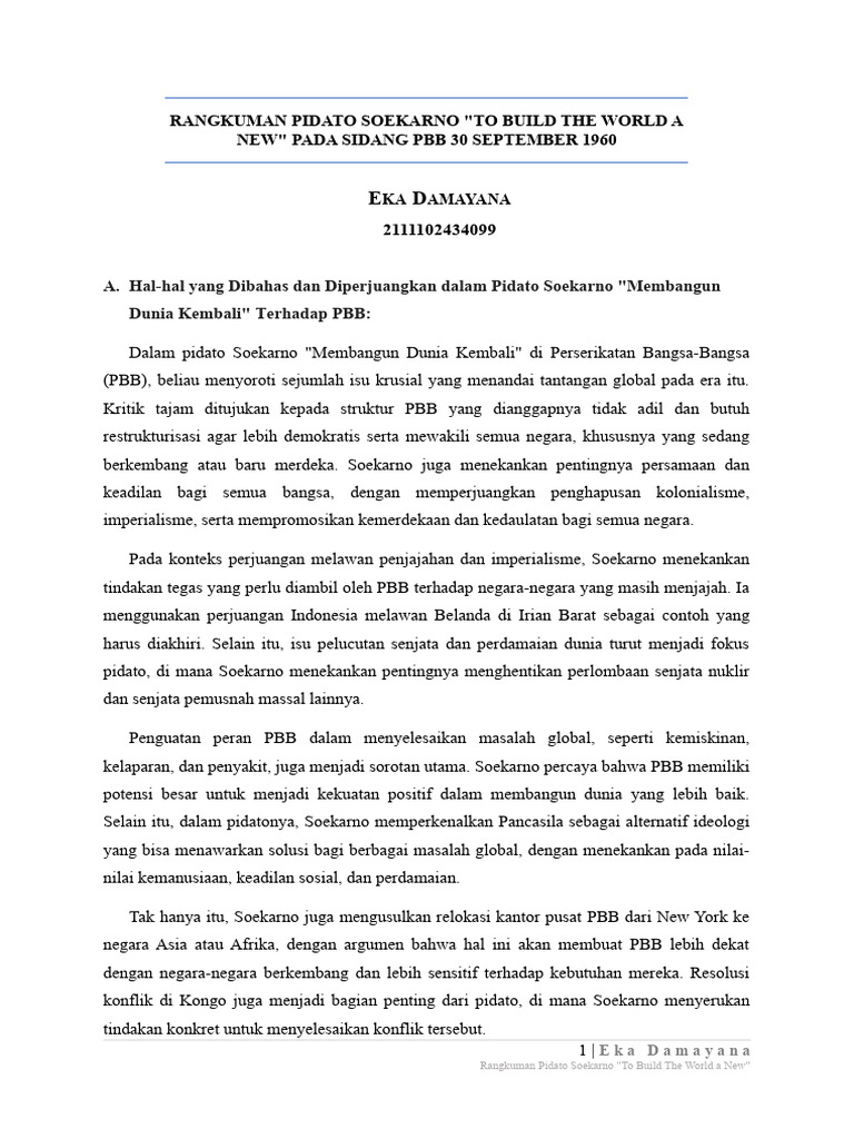 Eka Damayana - 2111102434099 - DRAFT PIDATO SOEKARNO | PDF