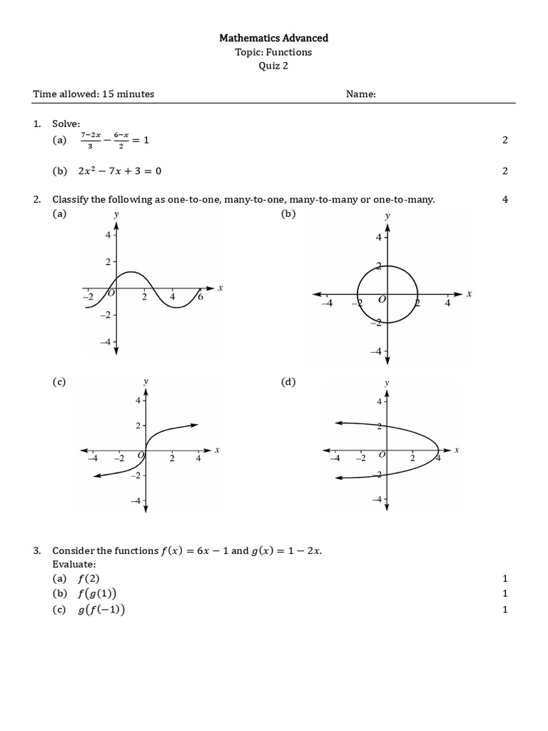 Functions Quiz 2 Teacher Solutions | PDF | Function (Mathematics ...