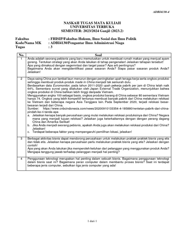 Soal Adbi4130 tmk3 | PDF