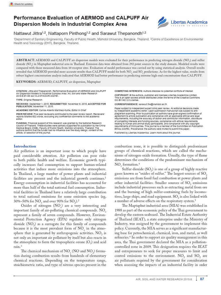 Comparison of Aermod & Calpuff Model in Thailand Indutstrial Area ...
