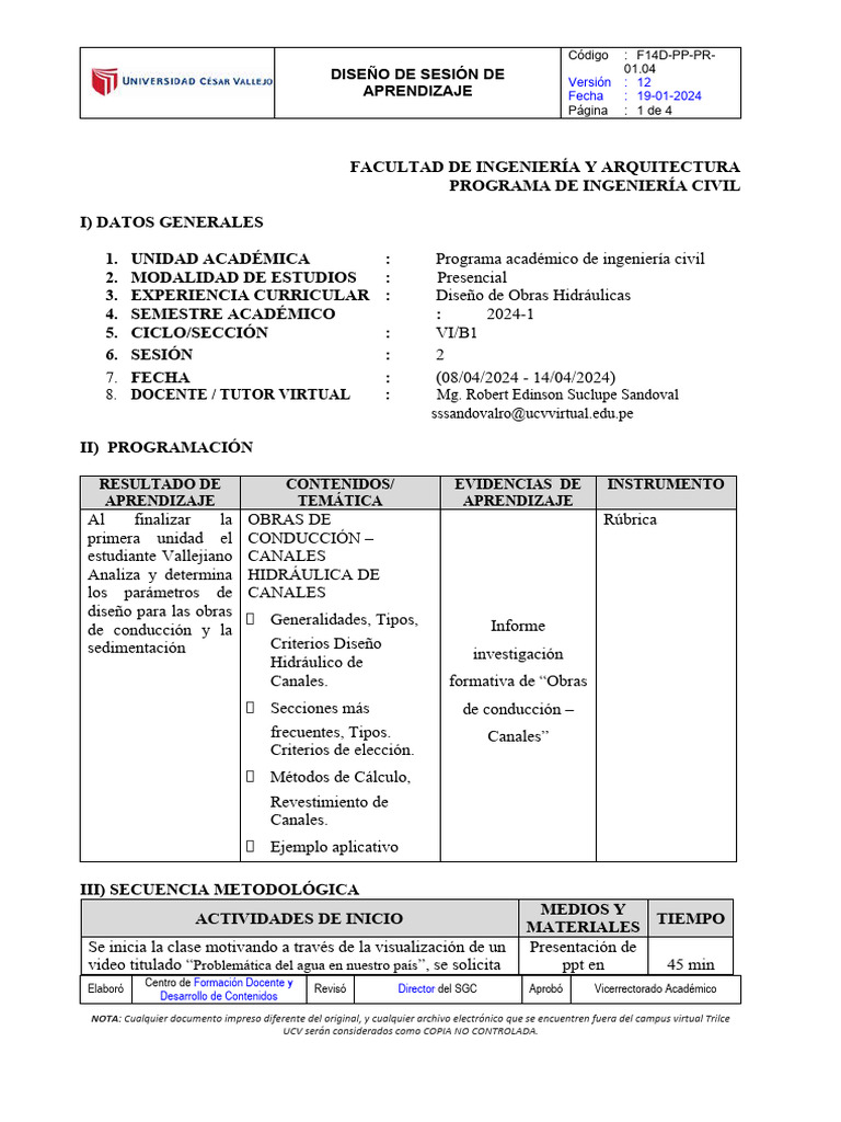 F14D-PP-PR-01.04 DISE+æO DE SESI+ôN DE APRENDIZAJE V12 - S02 | PDF