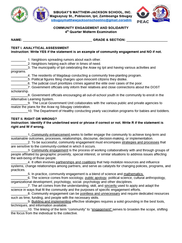CES 4th Quarter Midterm Exam | PDF | Community | Science