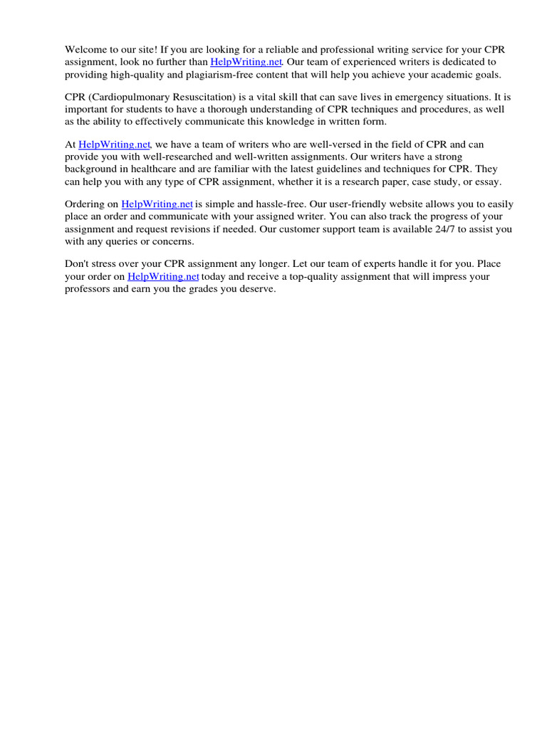 CPR Assignment | PDF | Cardiopulmonary Resuscitation | Clinical Medicine