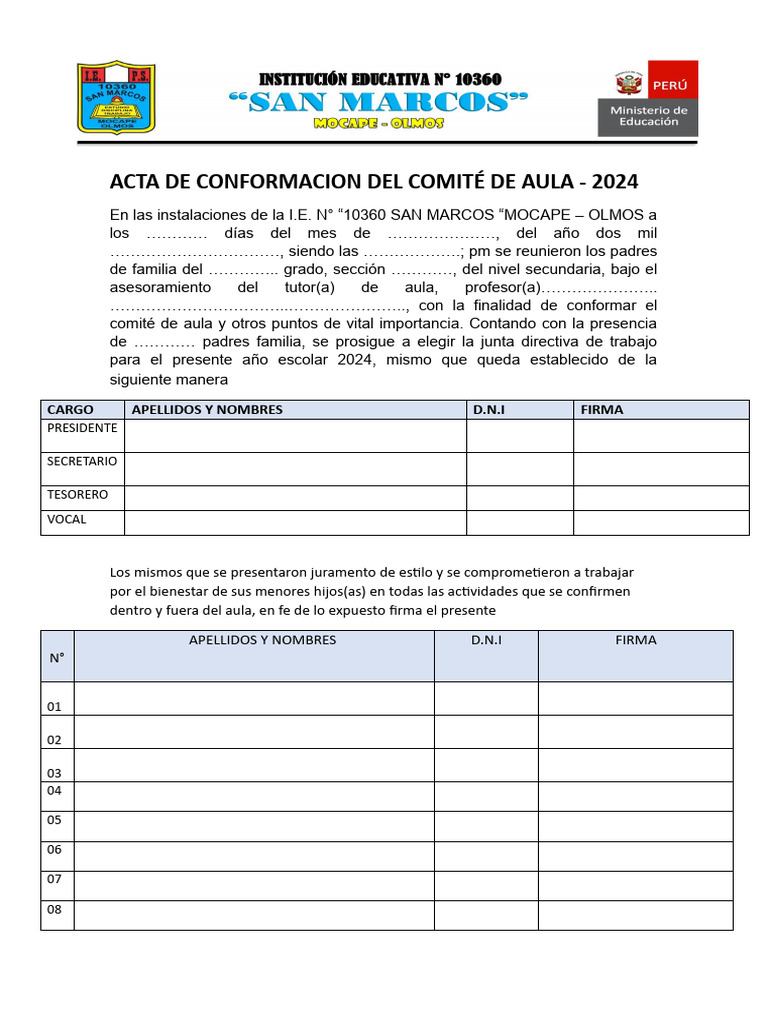 Acta de Conformacion Del Comité de Aula | Descargar gratis PDF | Enseñando | Escuelas