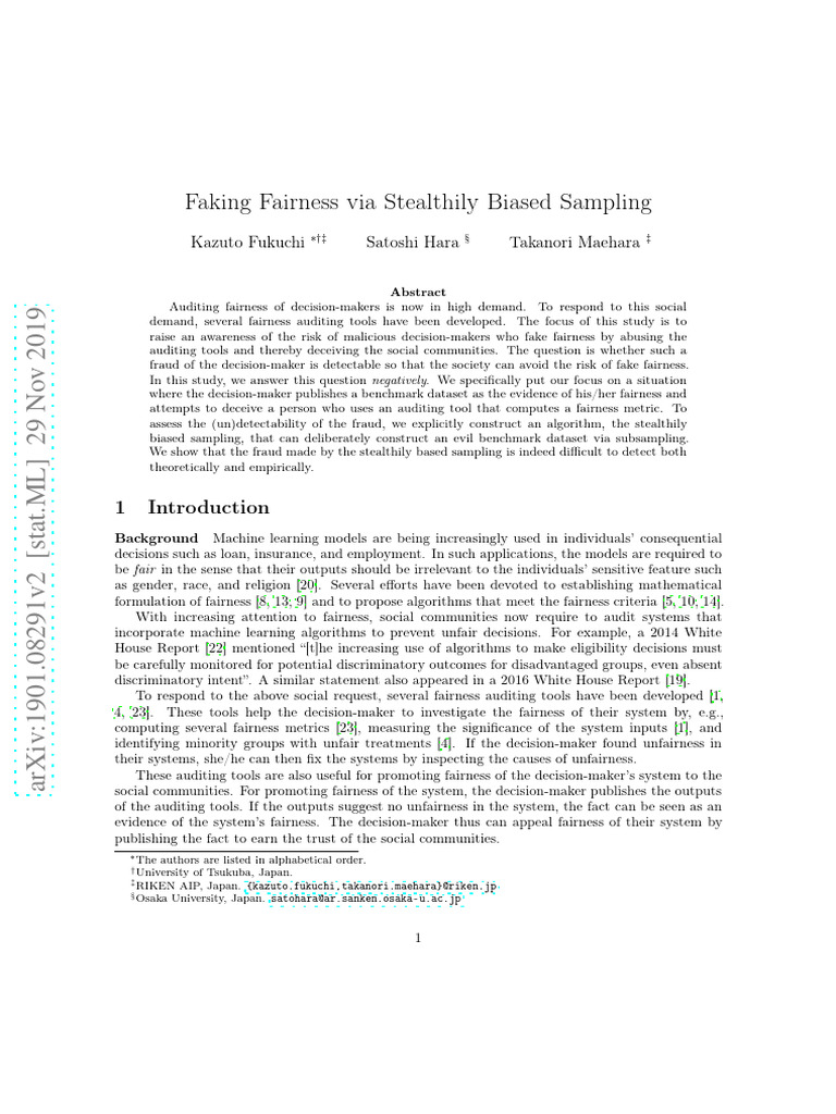 Faking Fairness Via Stealthily Biased Sampling | PDF | Probability Distribution | Sampling ...