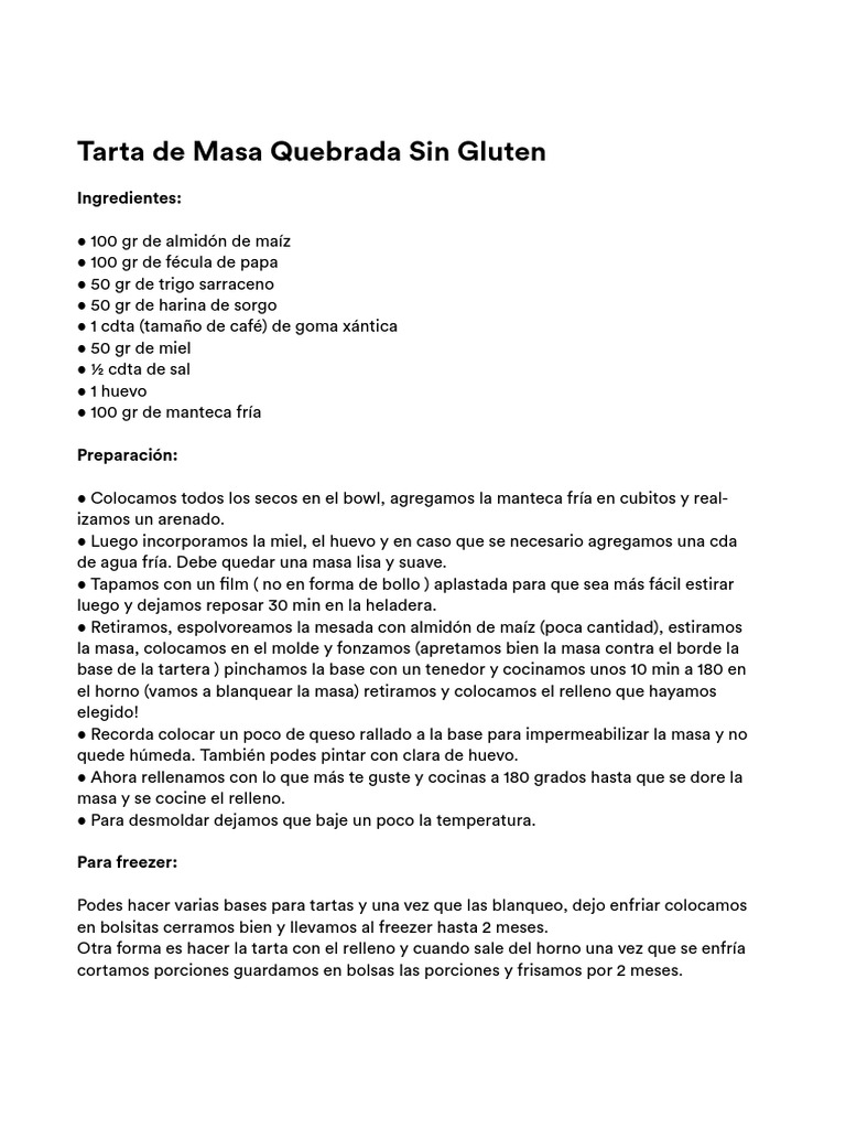 Tarta de Masa Quebrada Sin Gluten | PDF