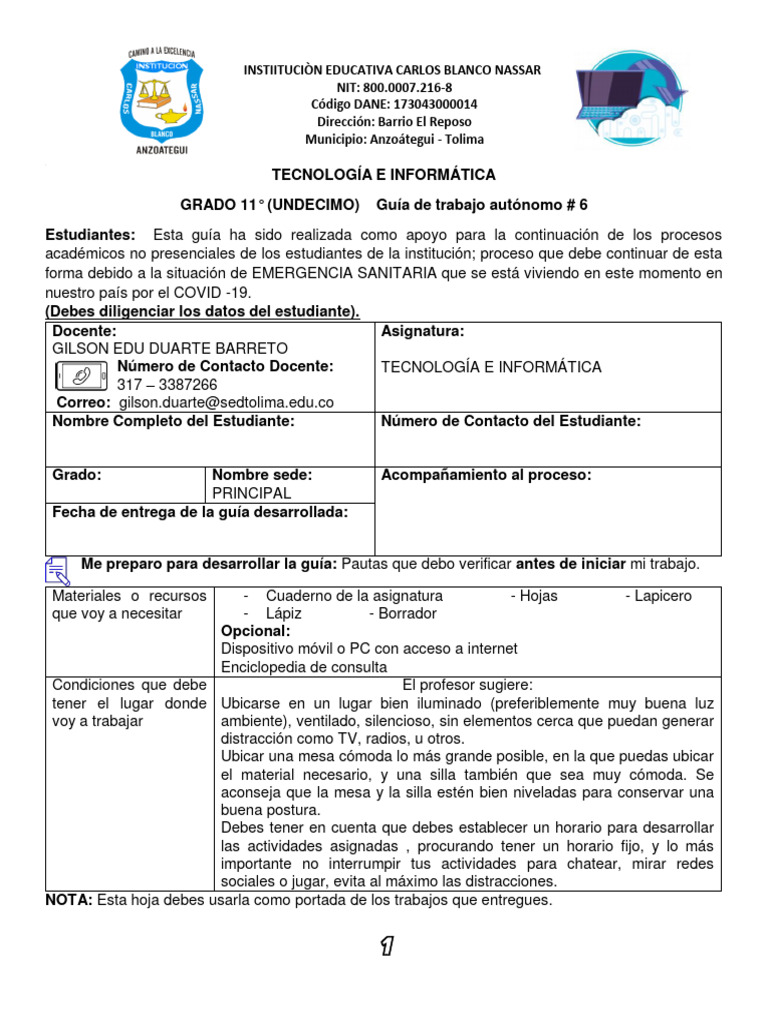 Guia Aprendizaje - TIC - 11° | Descargar gratis PDF | Bases de datos