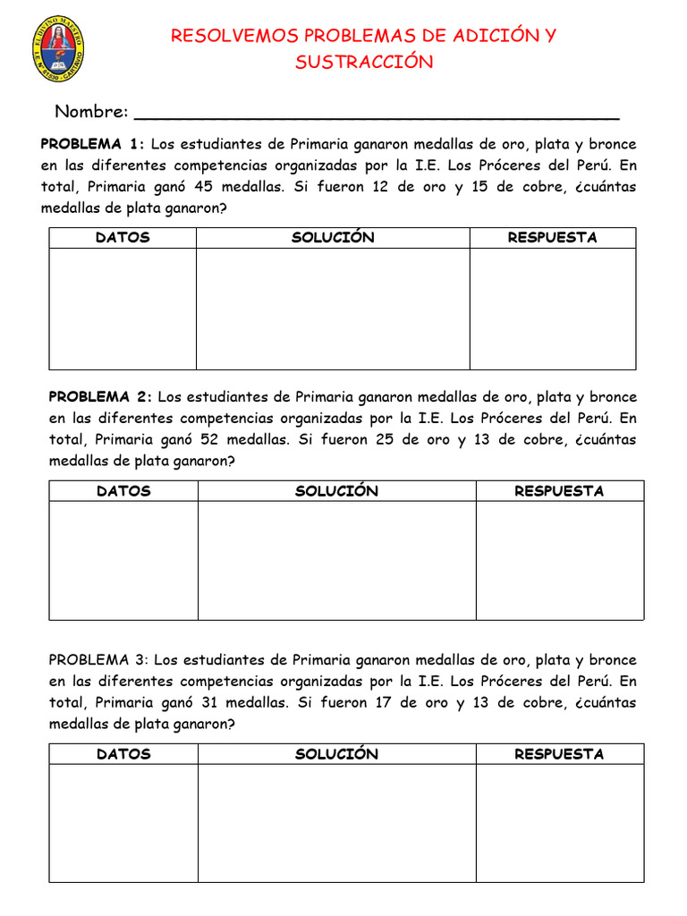 Resolvemos Problemas de Adición y Sustracción | PDF | Metales de ...