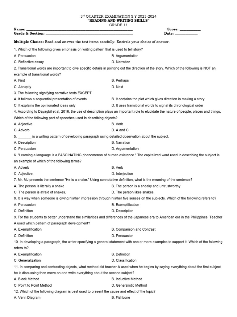 Test Questions Readingwriting-Skills | Download Free PDF | Essays ...