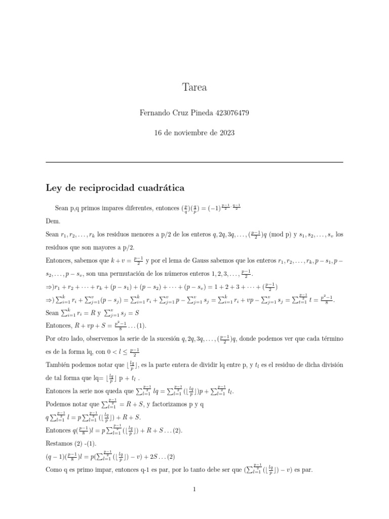 Tarea Residuos | PDF | Teoría de los números | Matemáticas discretas