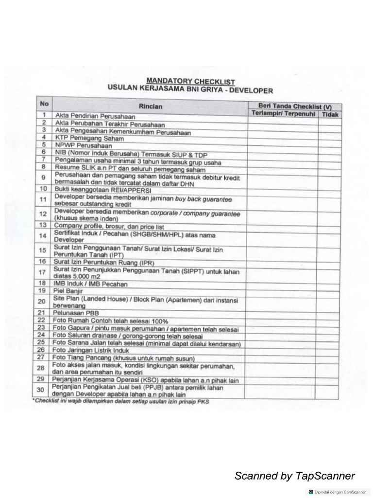 Checklist Pks Griya | PDF
