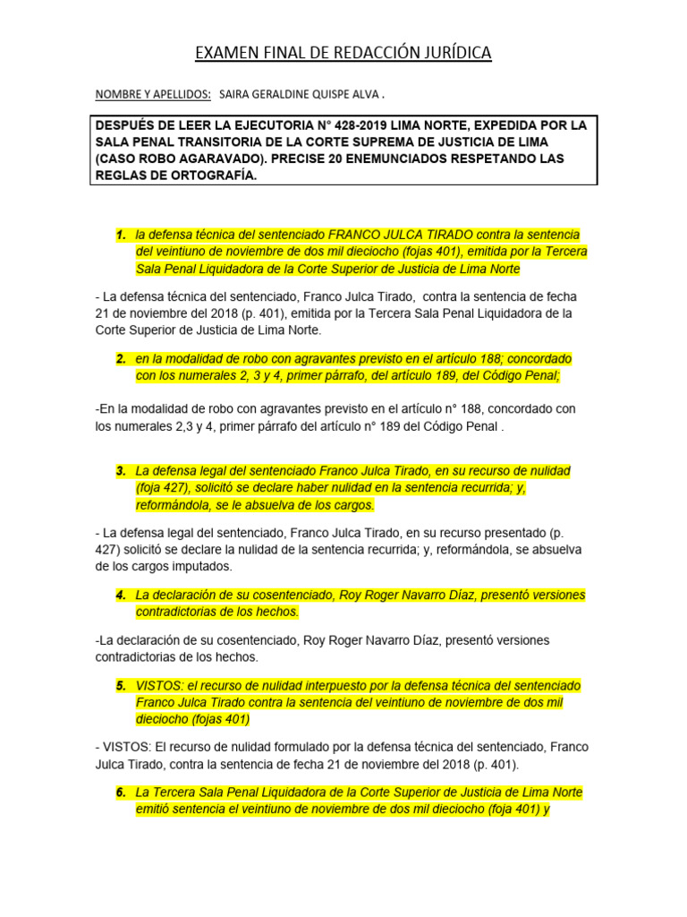 Examen Redaccion Juridica | PDF | Sentencia (ley) | Castigos