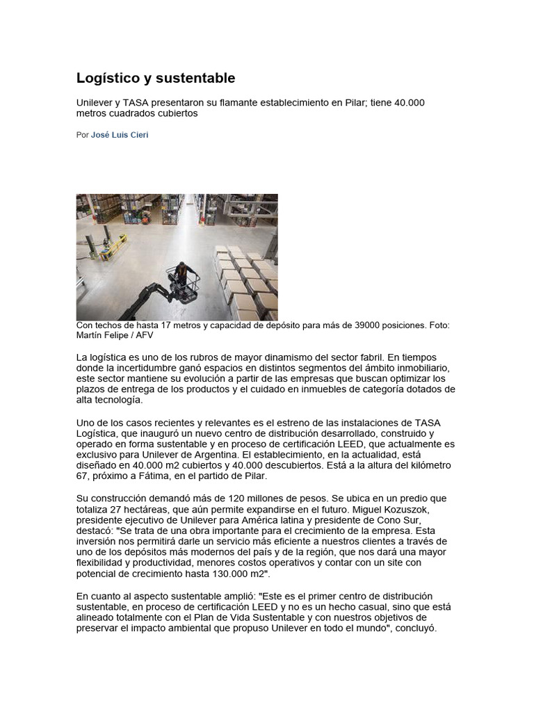 LOGÍSTICA - Unilever y Tasa, Nuevo Centro de Distribución | Descargar ...