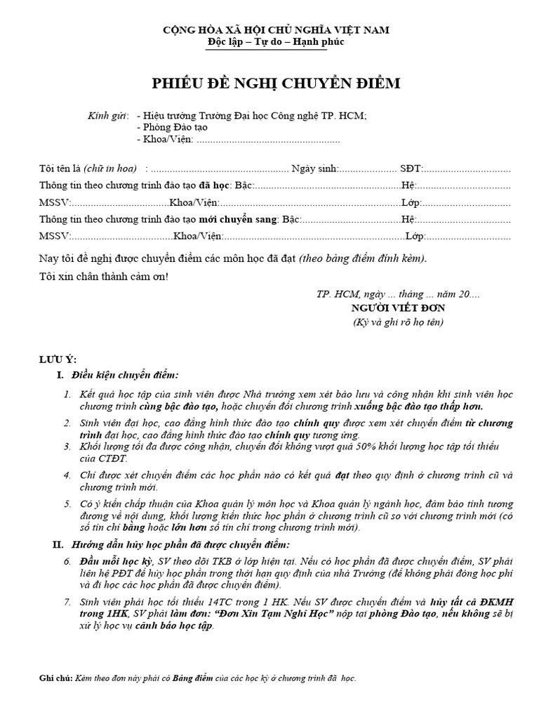 108502p.daotao - Phieu de Nghi Chuyen Diem | PDF