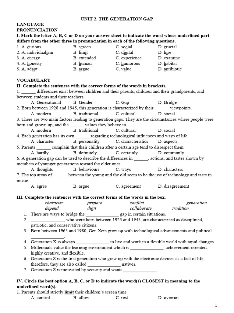 Unit 2. The Generation Gap | PDF | Human Development | Social Psychology
