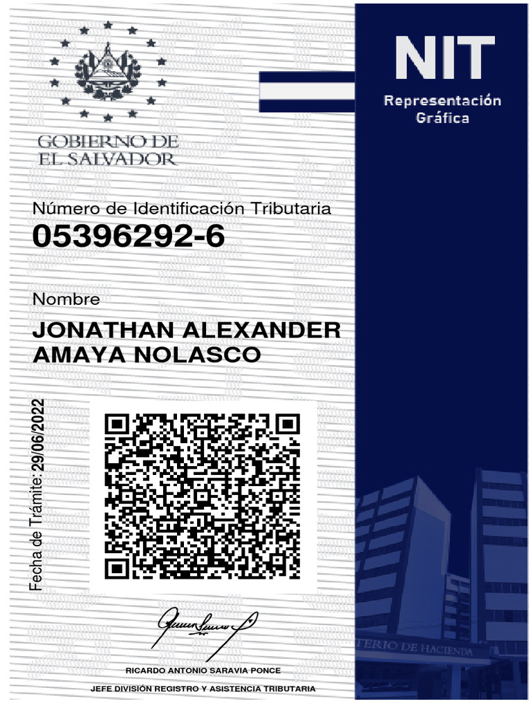 Jonathan Alexander Amaya Nolasco: Número de Identificación Tributaria ...