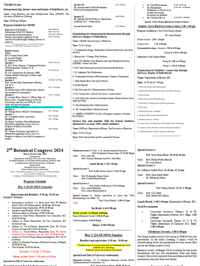 2024 Botanical Congress Program Schedule | PDF | Life Sciences | Botany